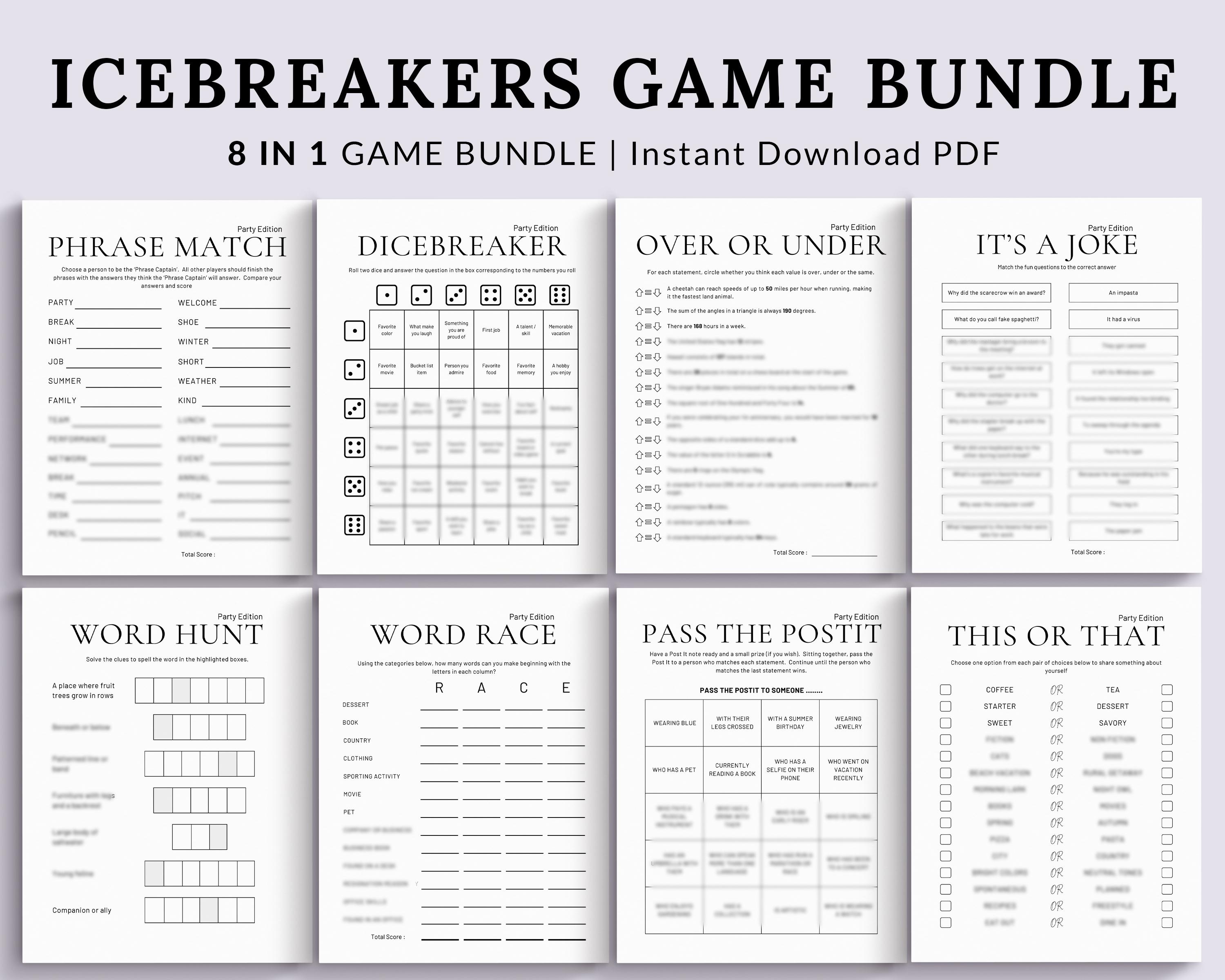 Icebreaker Games Bundle Printable Conversation Cards, Ice Breaker Games ...