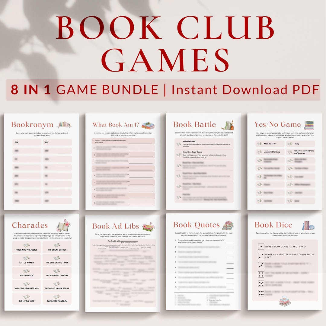 Book Club Games Printables, Book Club Party Games, Book Club Quiz ...