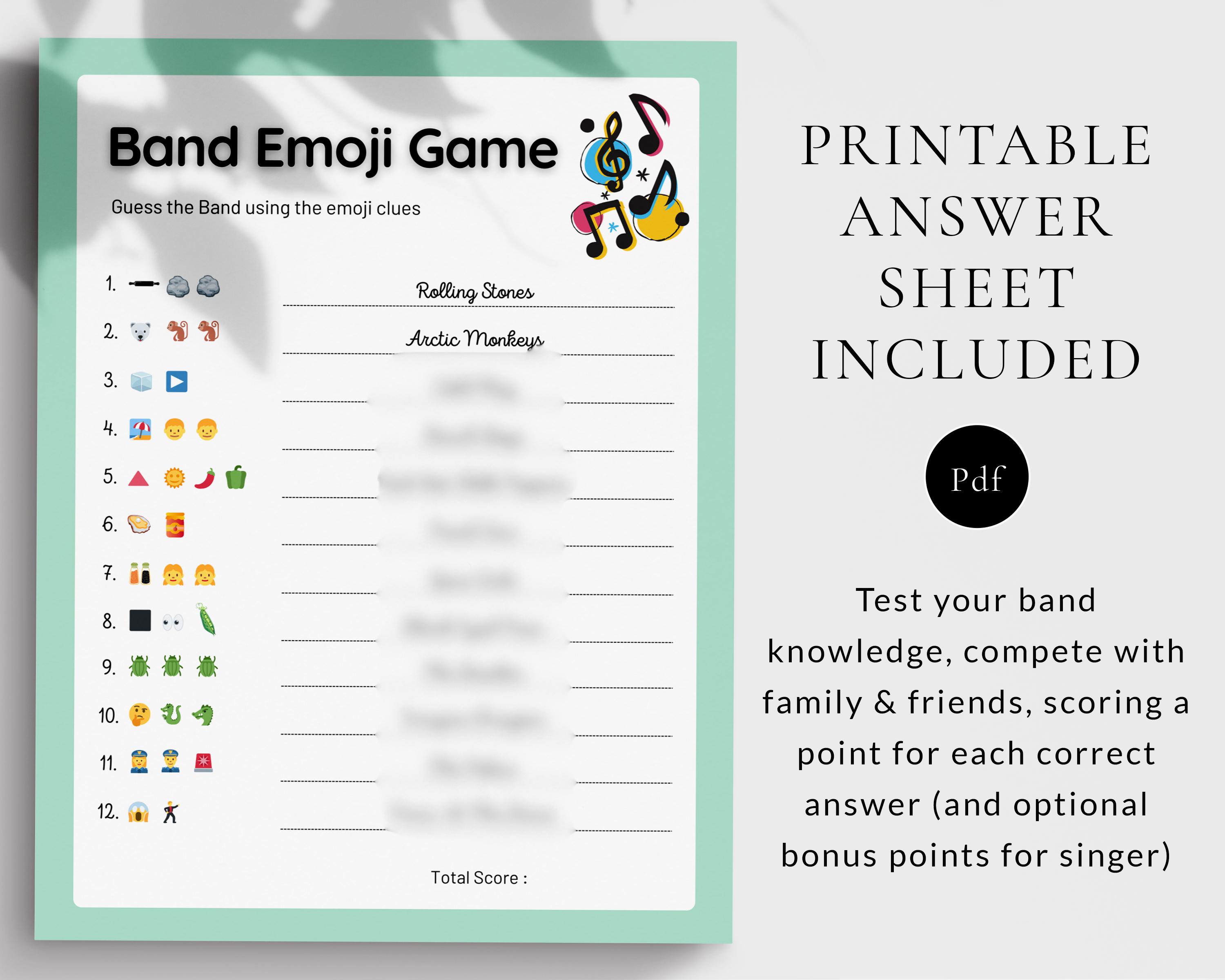 Emoji Pictionary Game, Emoji Game Guess the Band, Music Games, Work ...