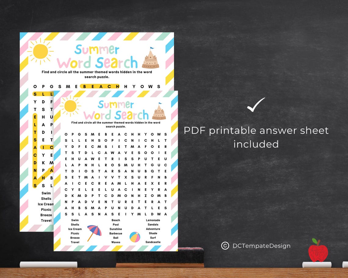 Summer Word Search for Kids, Summer Word Search Puzzle, Summer Activity ...
