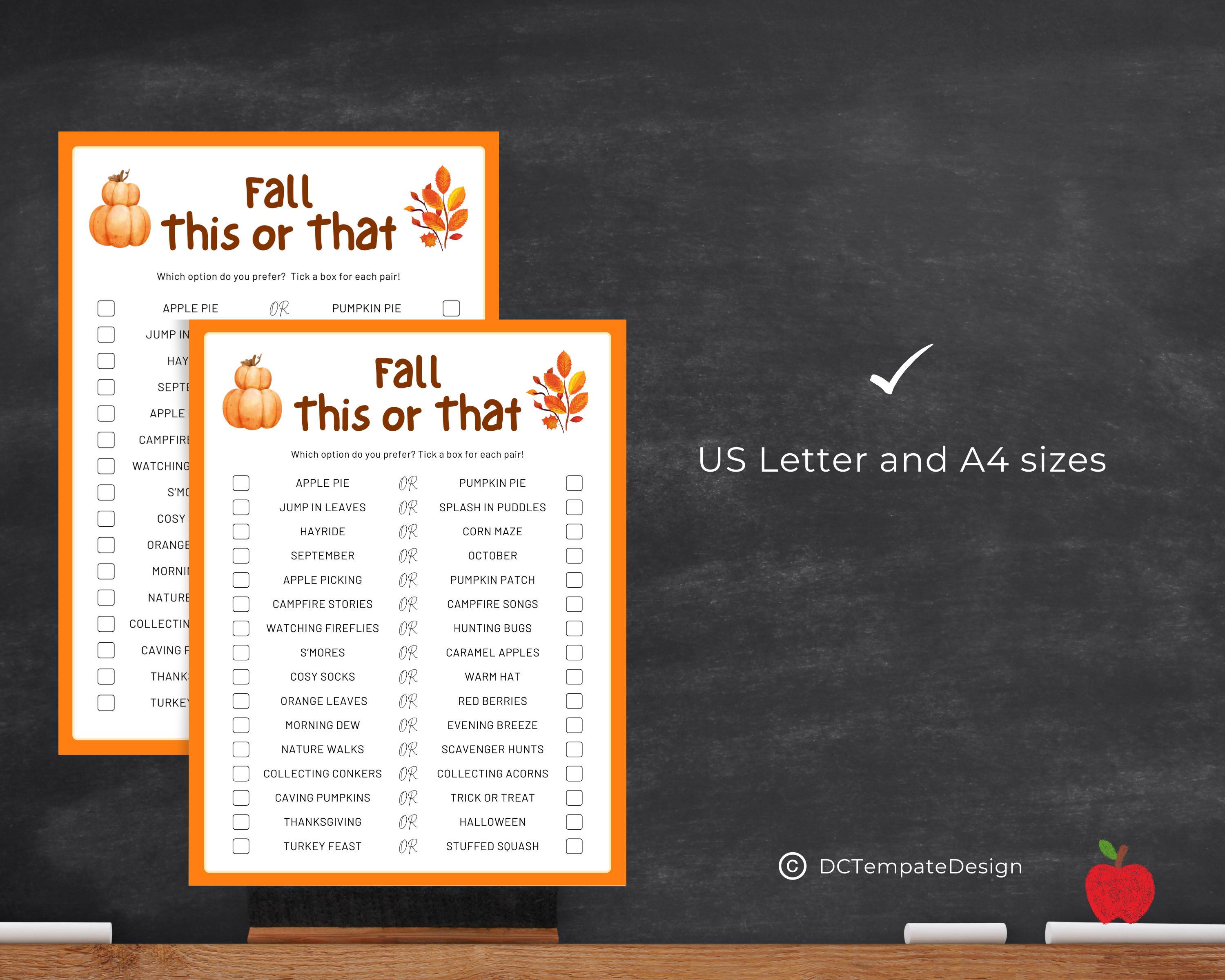 This or That Game Fall Themed, Fall Party Game, Autumn Game ...