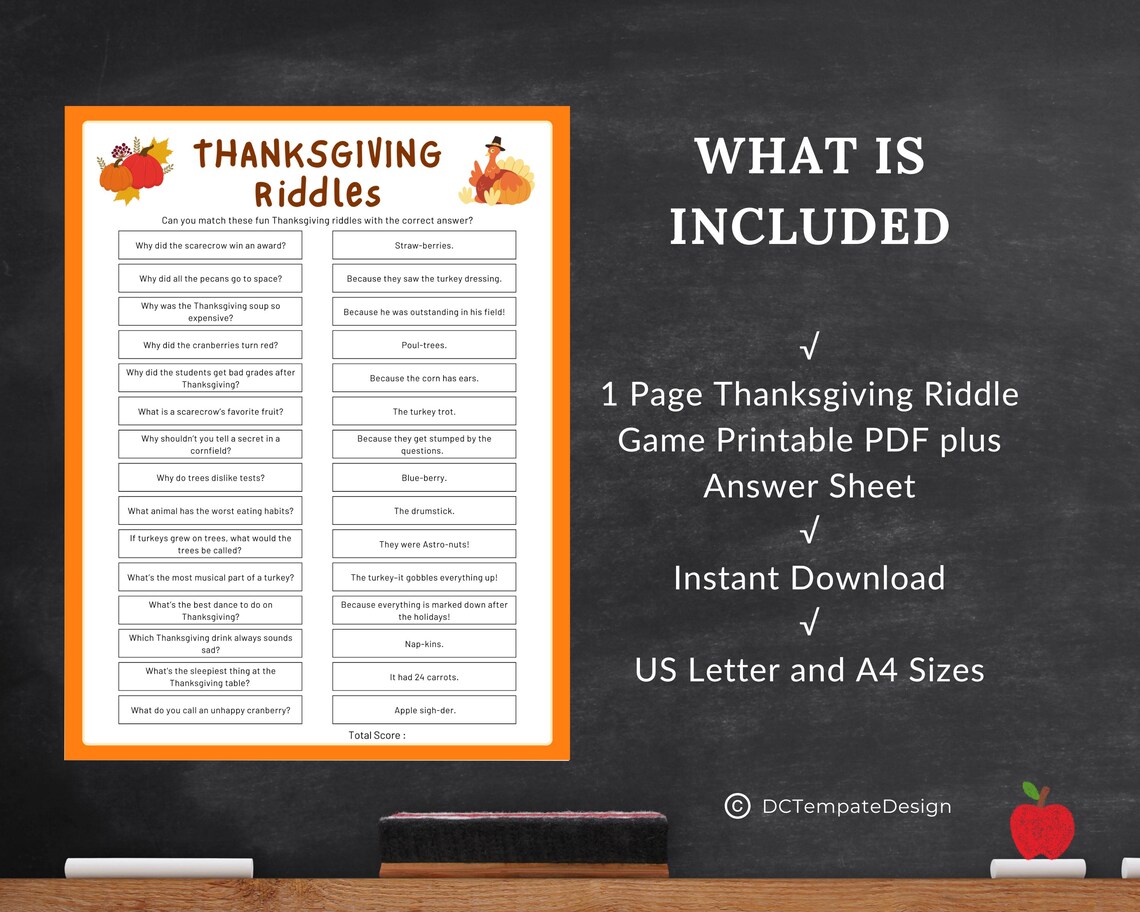 Thanksgiving Riddle Game, Thanksgiving Games for Family, Thanksgiving ...