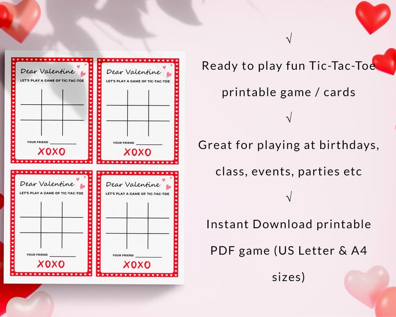 Tic Tac Toe Valentine Cards, Kids Valentine Cards, Tic Tac Toe ...