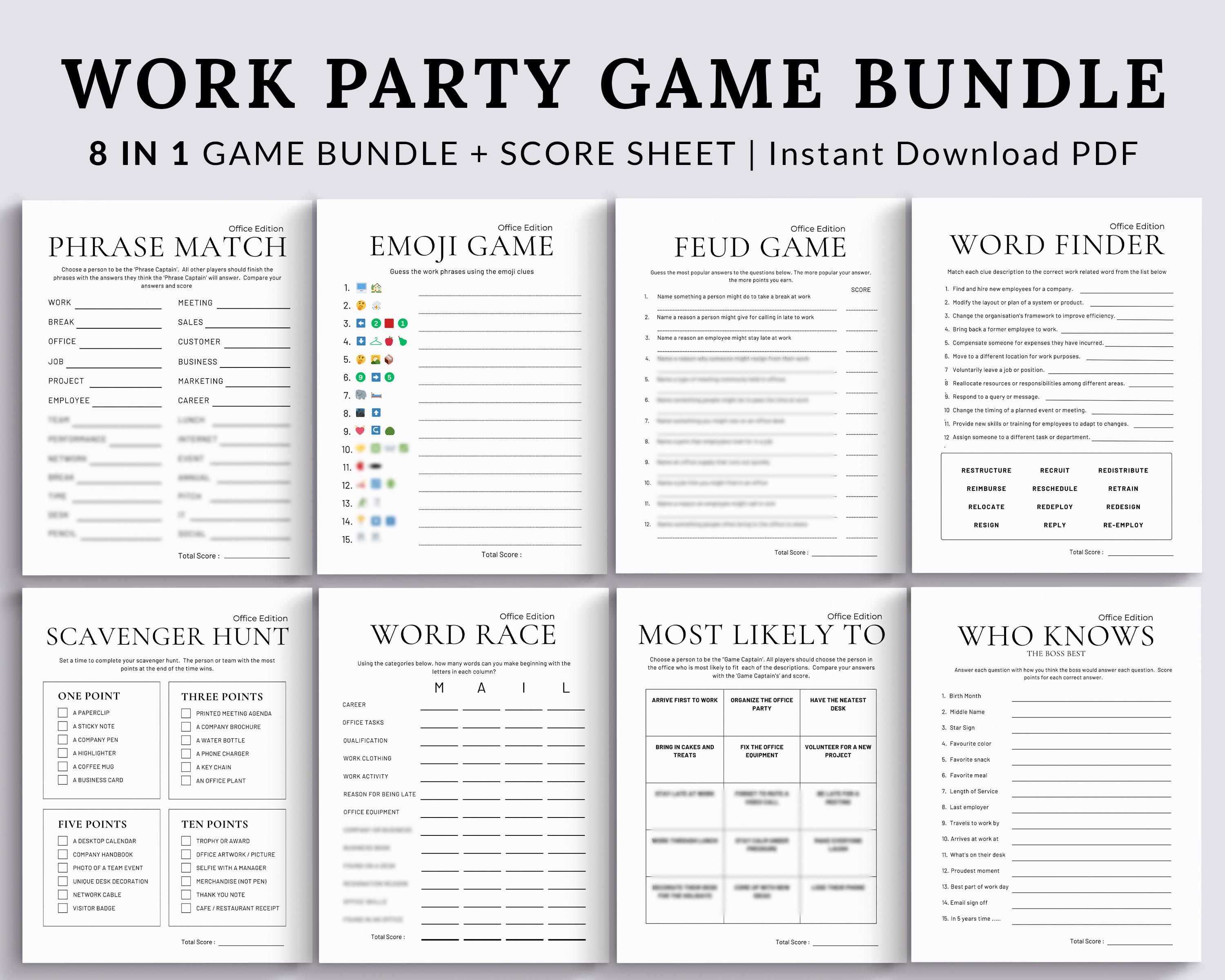 Office Party Games Bundle, Work Party Games Printable, Staff Party ...