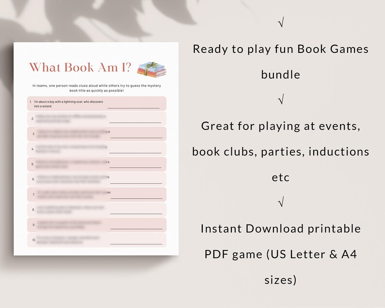 Book Club Games, Book Club Icebreaker Games, Printable Games for Book ...