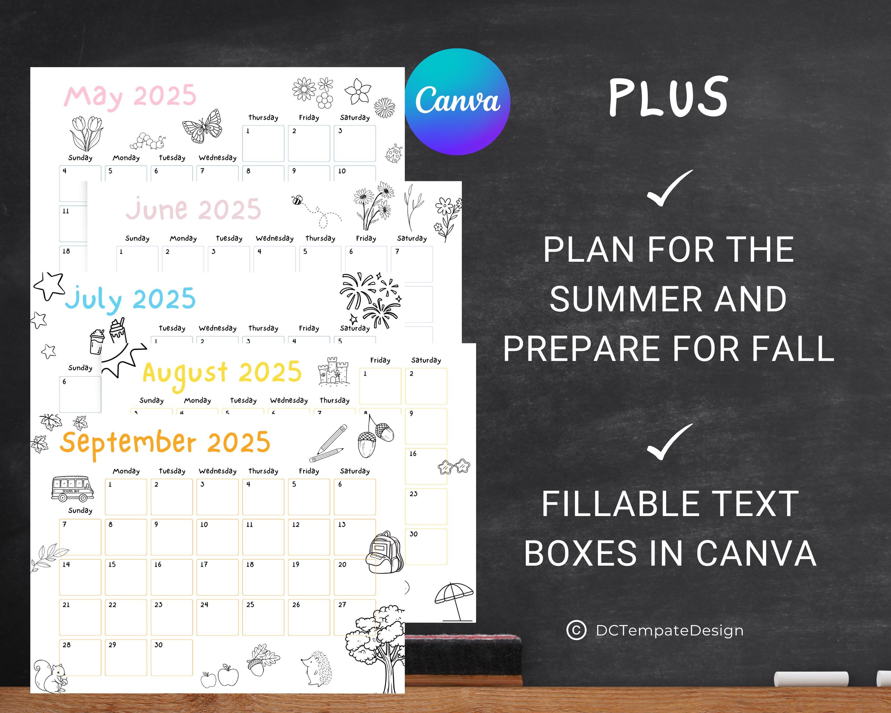 Printable SUMMER 2025 Planner Bundle | Fillable Summer Calendar ...