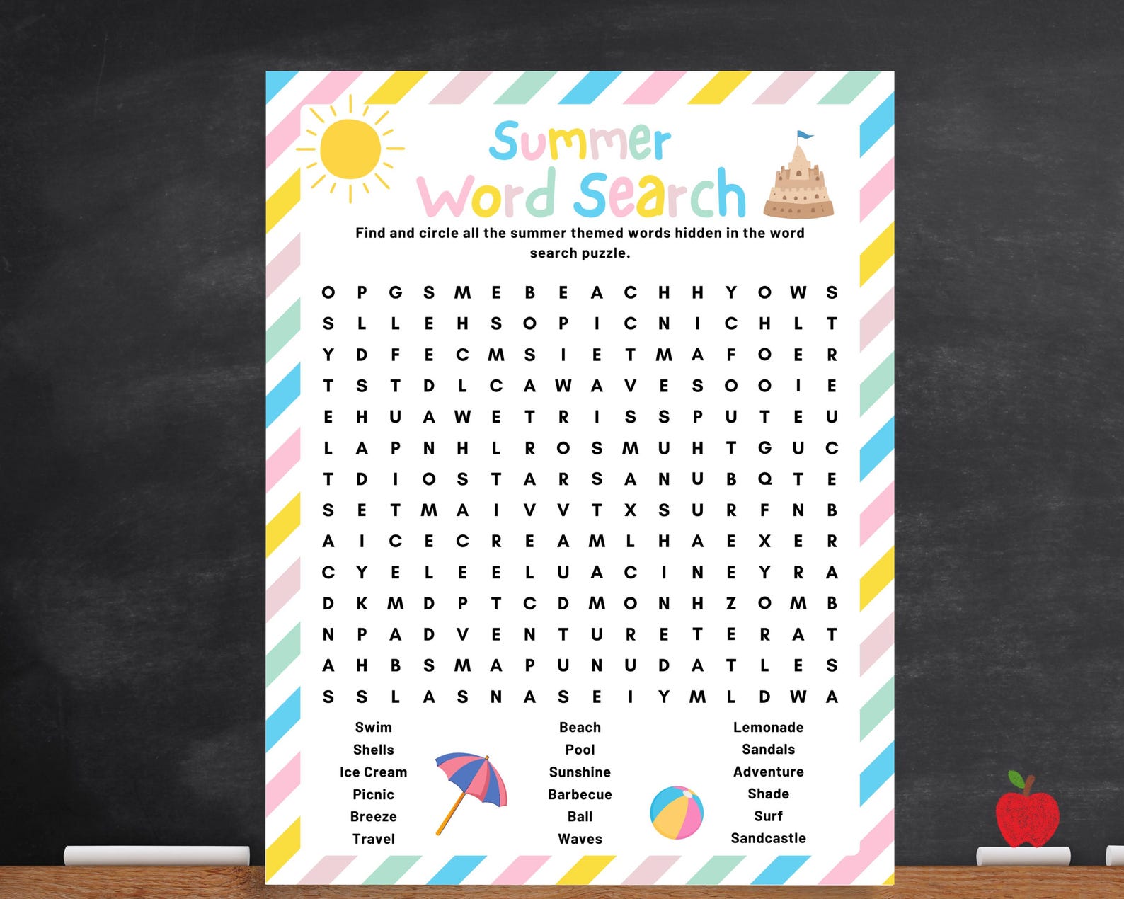 Summer Word Search for Kids, Summer Word Search Puzzle, Summer Activity ...