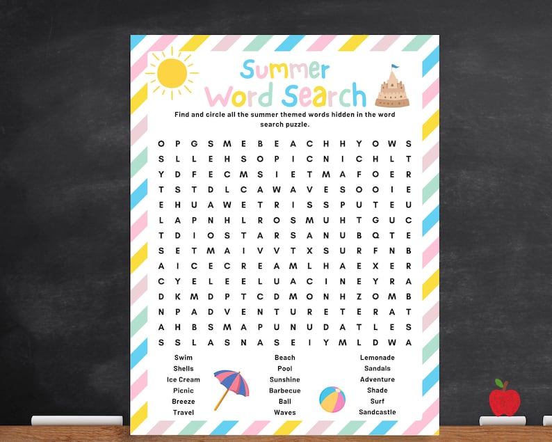 Summer Word Search for Kids, Summer Word Search Puzzle, Summer Activity ...
