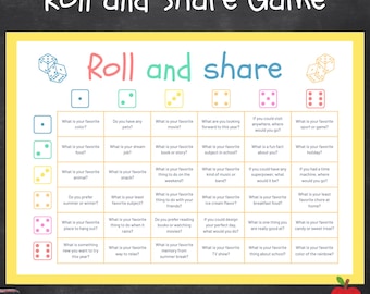Back to School Roll and Share Game, Dicebreaker Game for Kids, Teacher ...