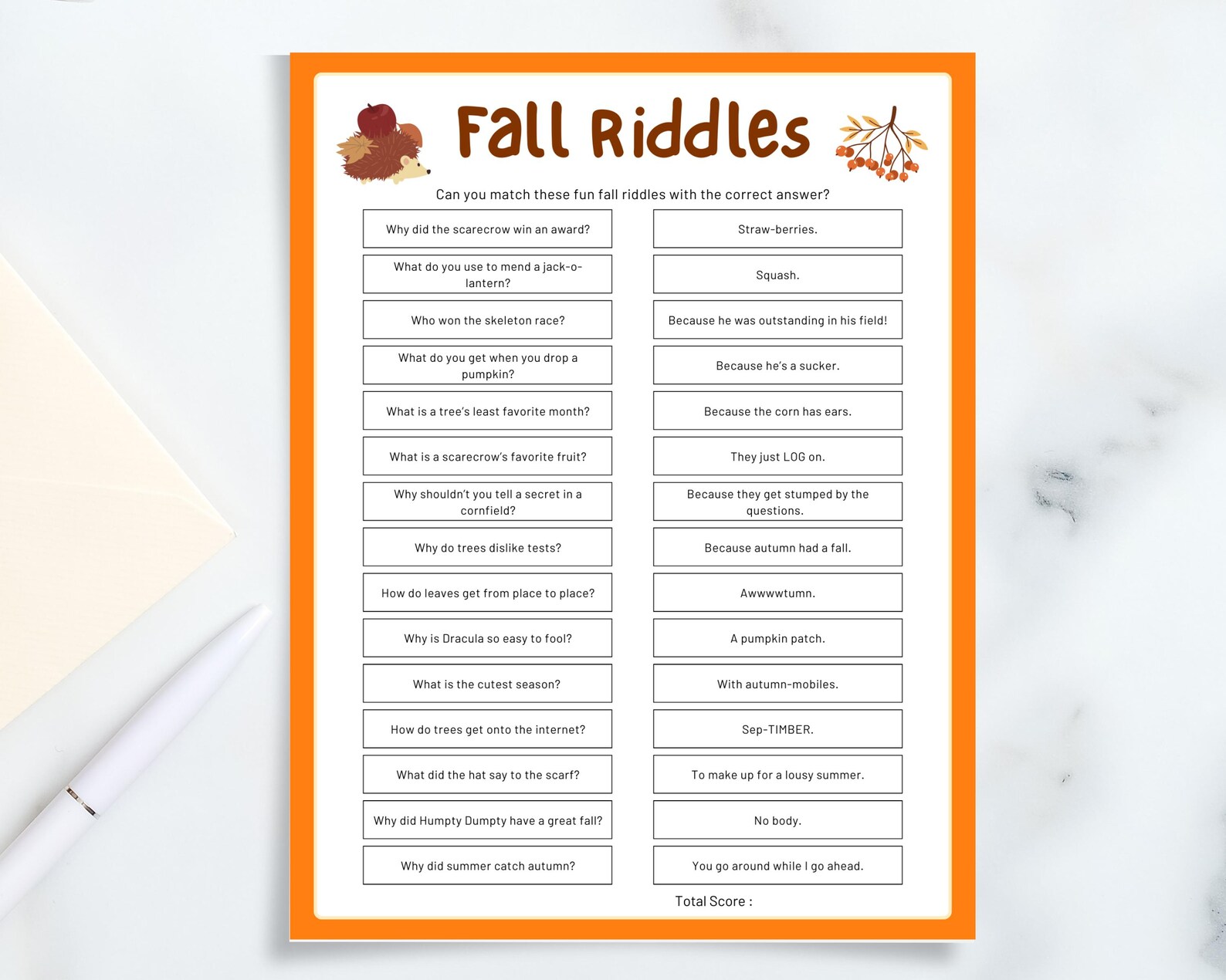 Fall Riddles Party Game, Family Jokes, Autumn Quiz (digital Download ...