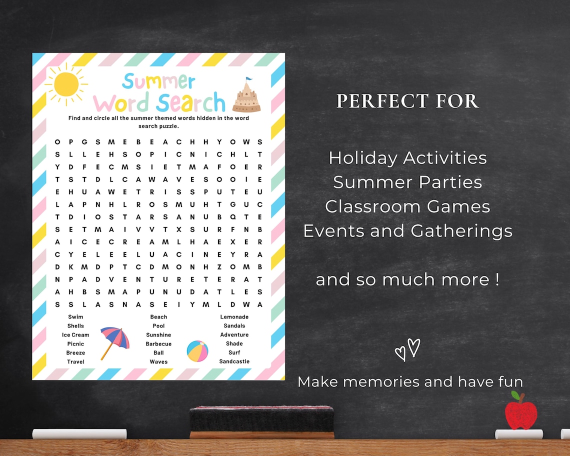 Summer Word Search for Kids, Summer Word Search Puzzle, Summer Activity ...