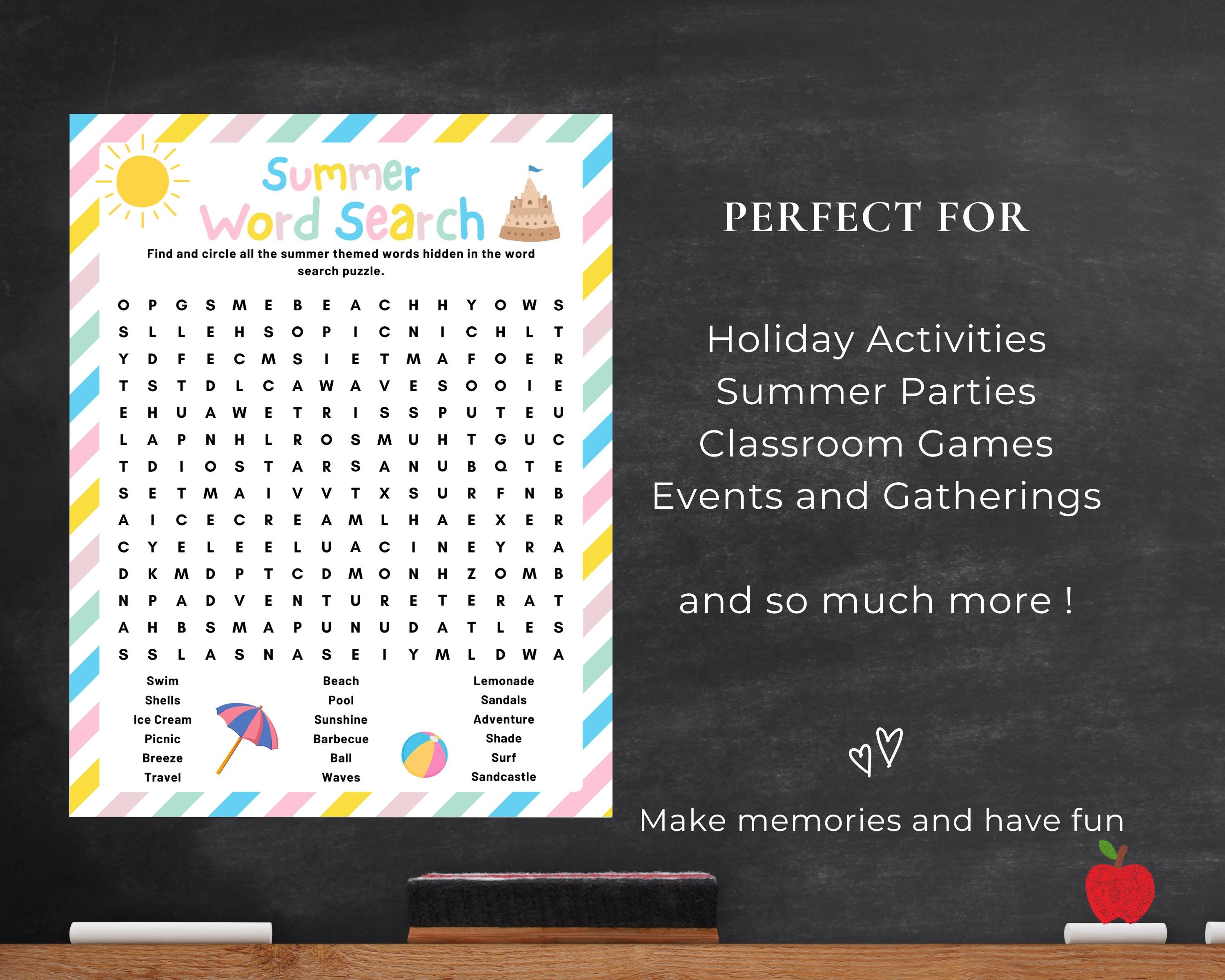 Summer Word Search for Kids, Summer Word Search Puzzle, Summer Activity ...