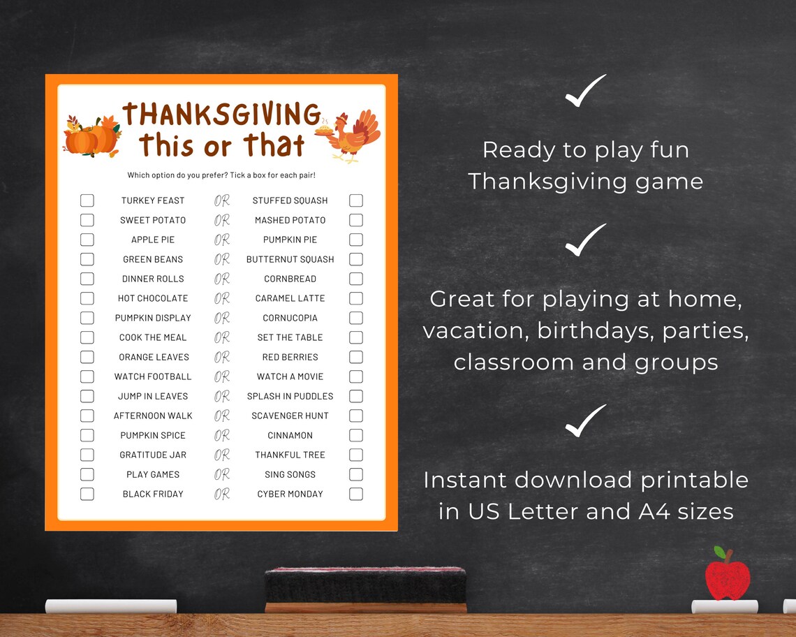 Thanksgiving This or That Game, Thanksgiving Game for Kids ...