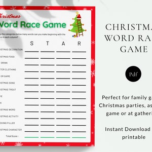 Word Race Christmas Game Scattergories Game Printable, Christmas Family ...