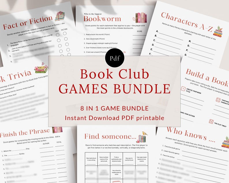 Book Club Games, Book Club Icebreakers, Book Club Activity, Printable ...