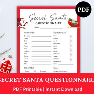 Secret Santa Questionnaire, Secret Santa Survey Form, Christmas All ...
