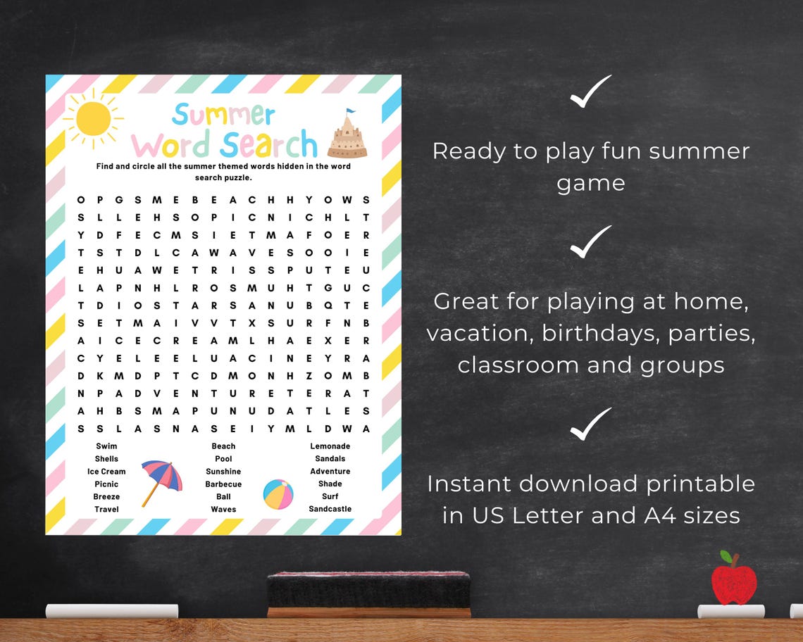Summer Word Search for Kids, Summer Word Search Puzzle, Summer Activity ...