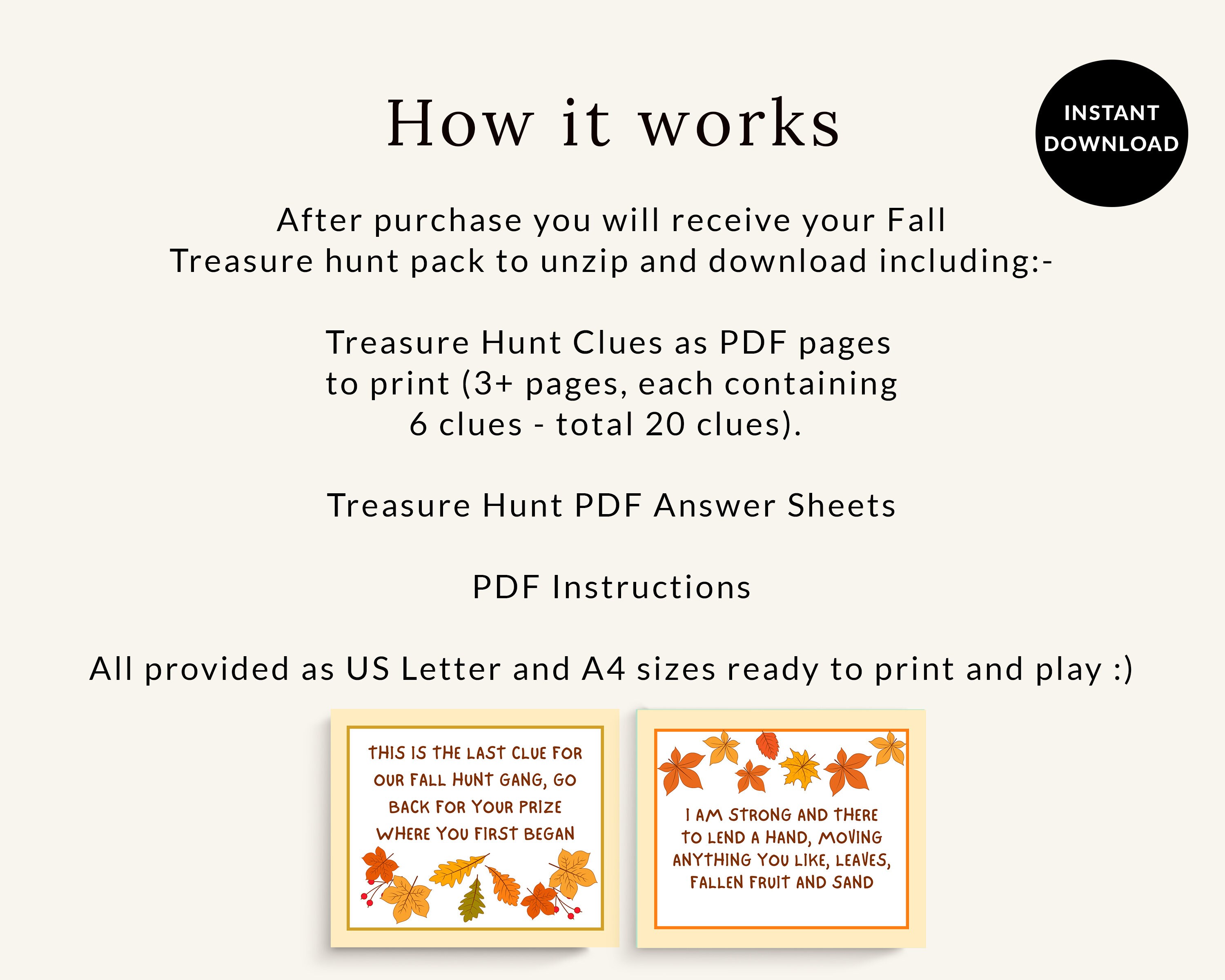 Fall Treasure Hunt Game, Fall Treasure Hunt Clues, Indoor Treasure Hunt ...