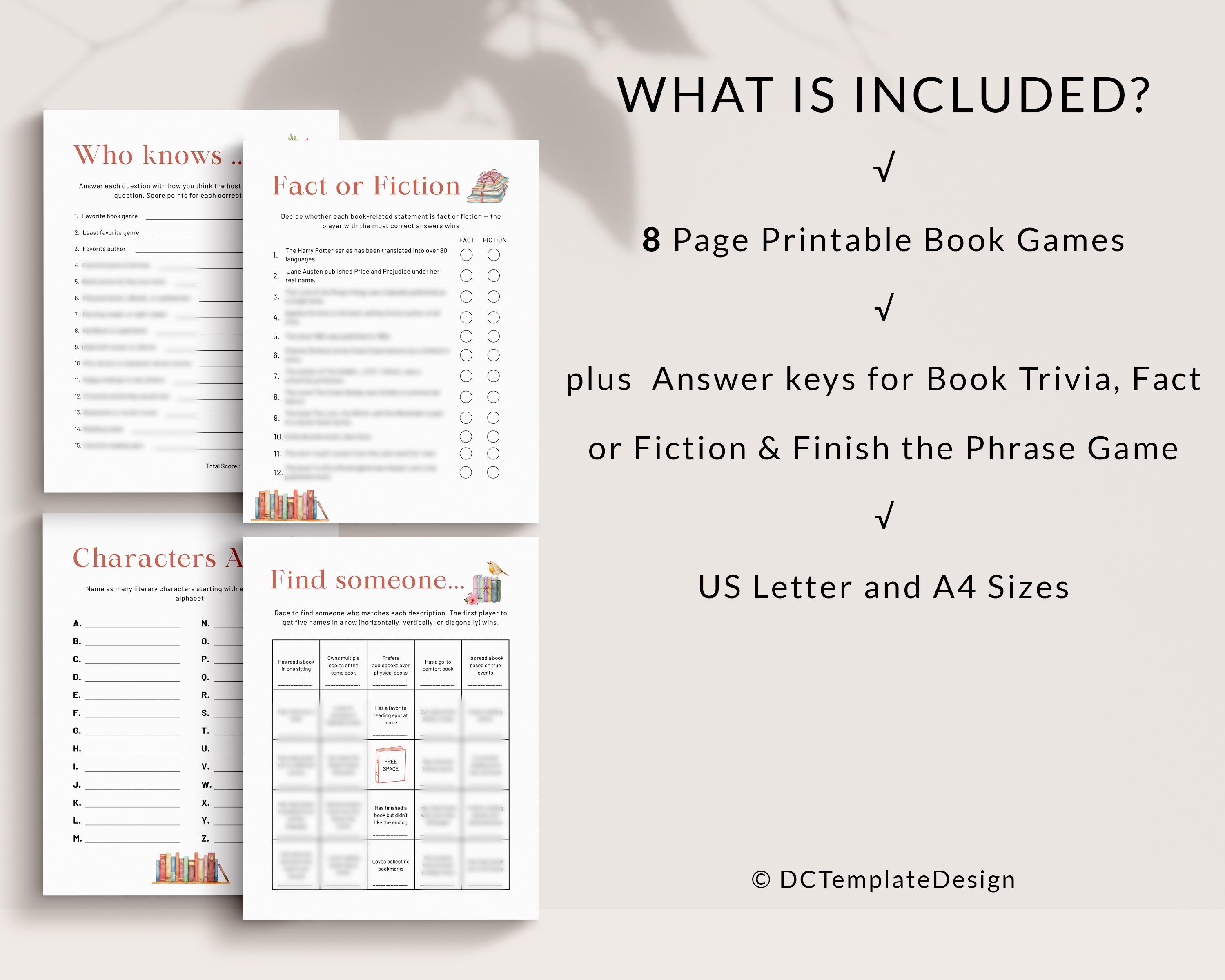 Book Club Games, Book Club Icebreakers, Book Club Activity, Printable ...