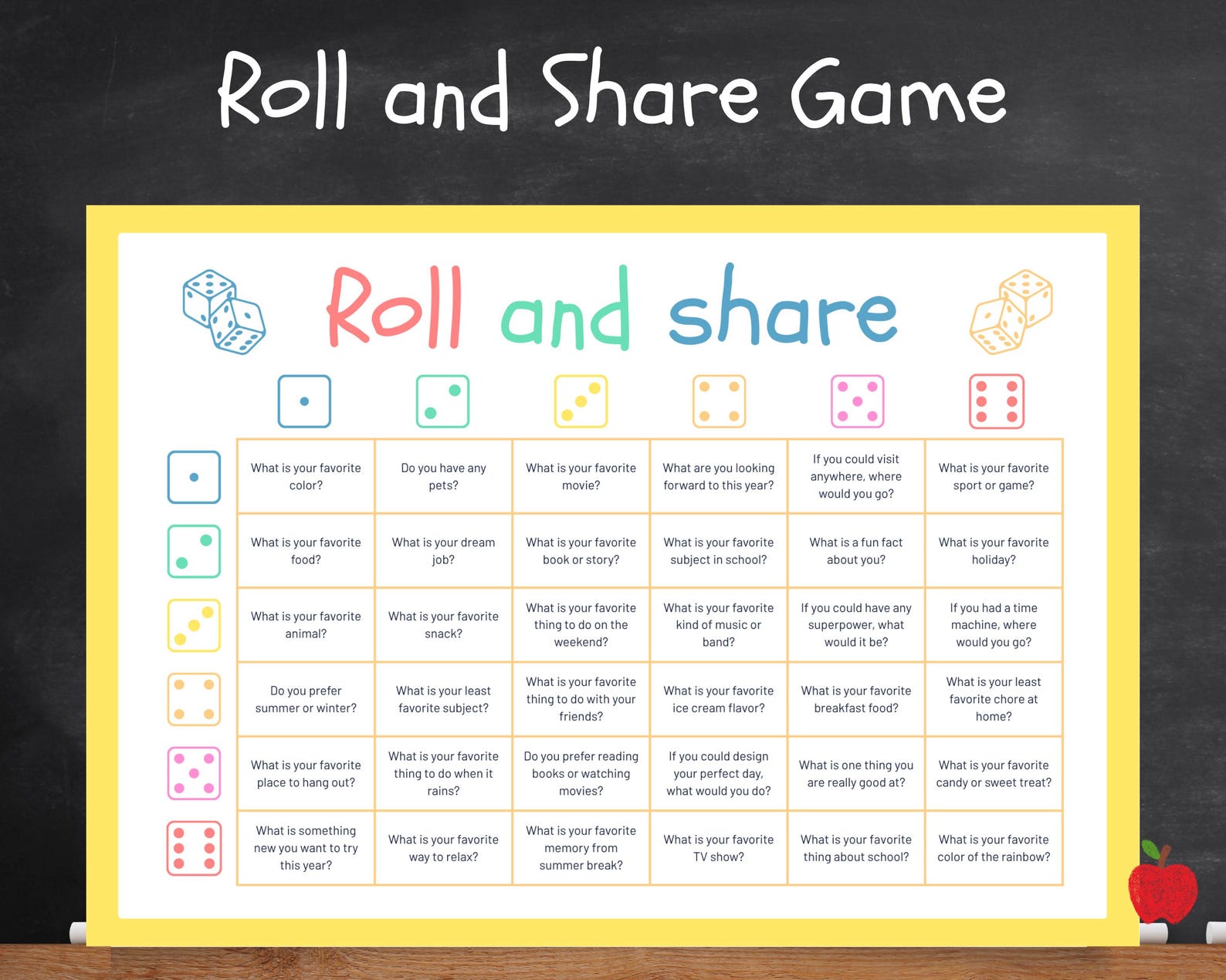 Roll and Tell Game, Dicebreaker for Kids, Back to School Icebreaker ...