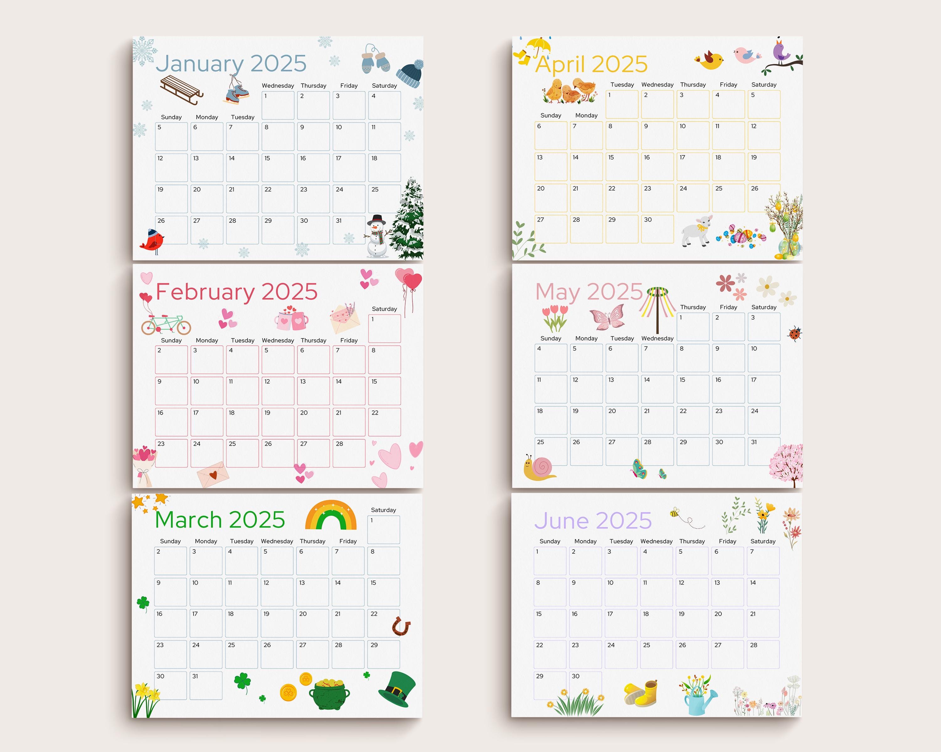 2025 Calendar Printable, Cute Kids Calendar 2025, Wall Calendar PDF ...