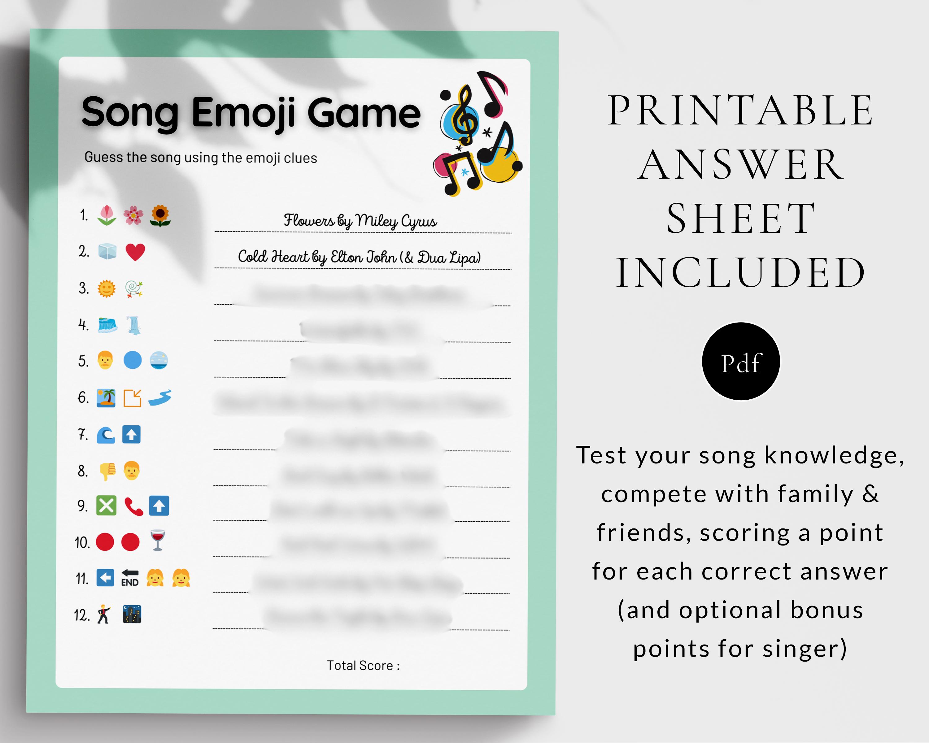 Emoji Pictionary Game, Guess the Song Emoji Game, Party Game Ideas ...