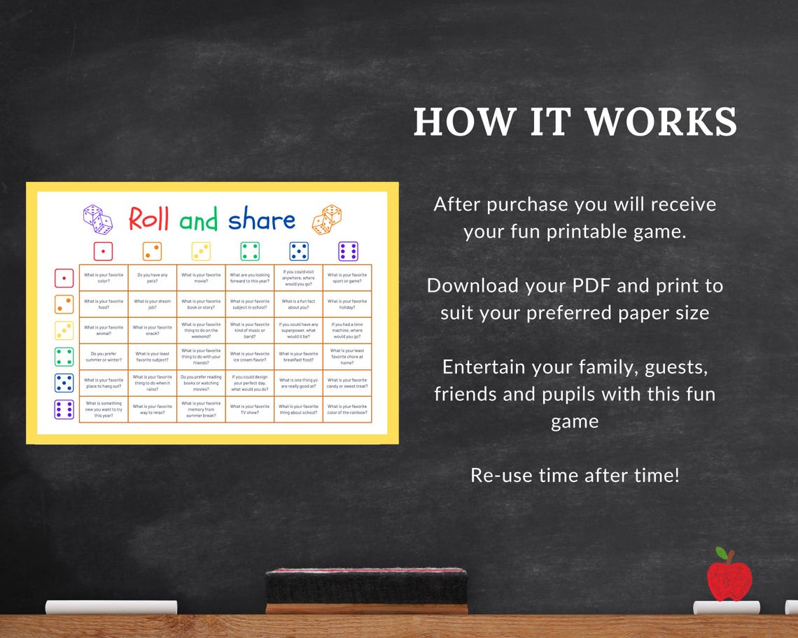 Back to School Roll and Share Game, Dicebreaker Game for Kids, Teacher ...