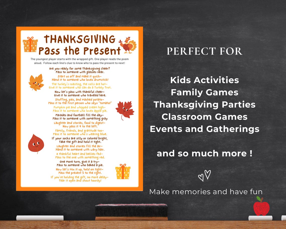 Thanksgiving Pass the Present Game, Family Party Activity (PDF ...