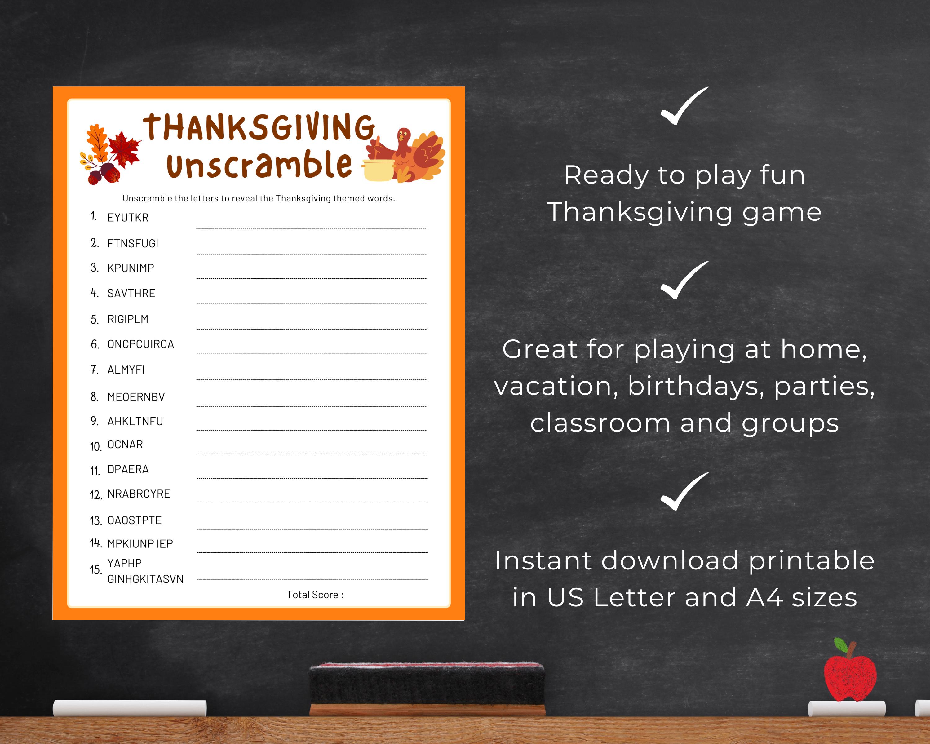 Thanksgiving Unscramble Game, Thanksgiving Family Game, Thanksgiving ...
