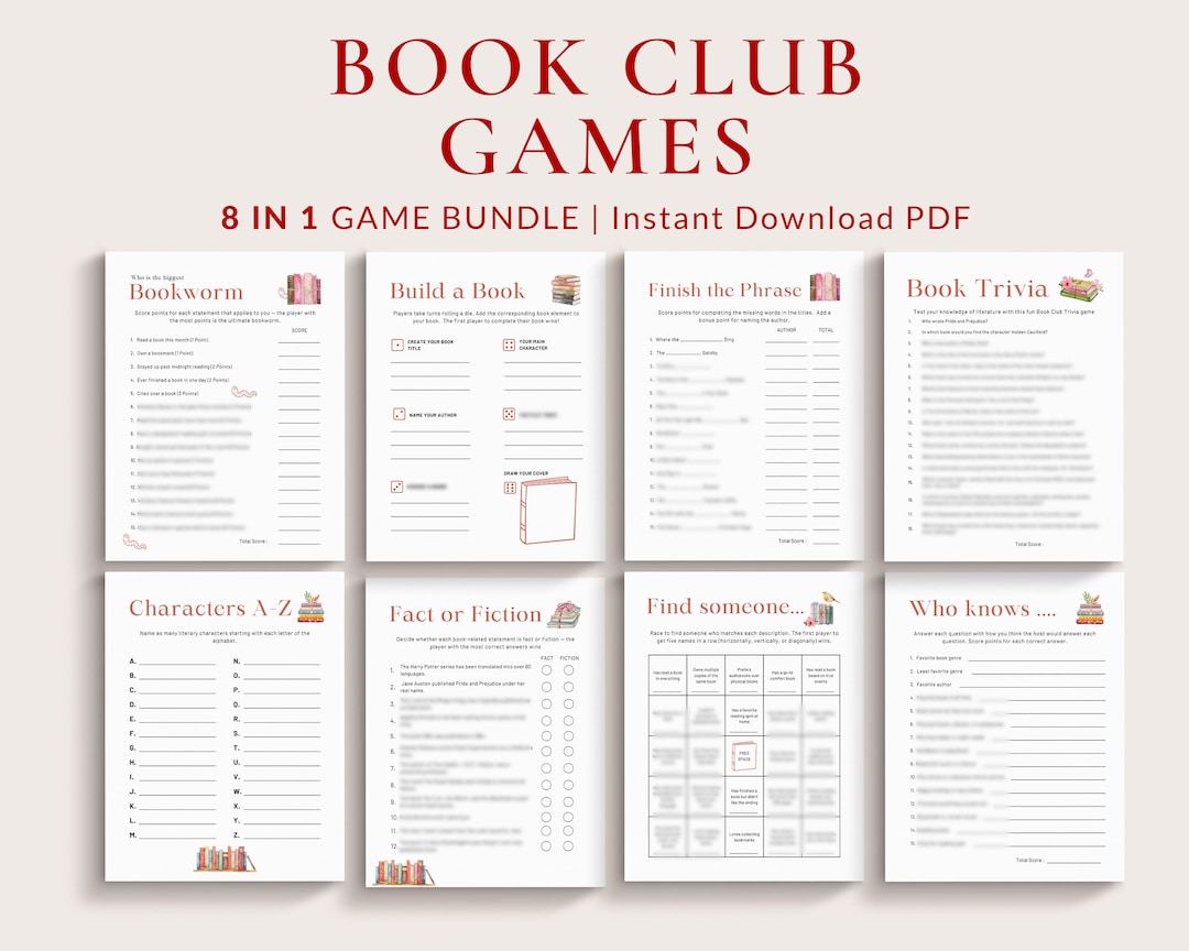 Book Club Games, Book Club Icebreakers, Book Club Activity, Printable ...