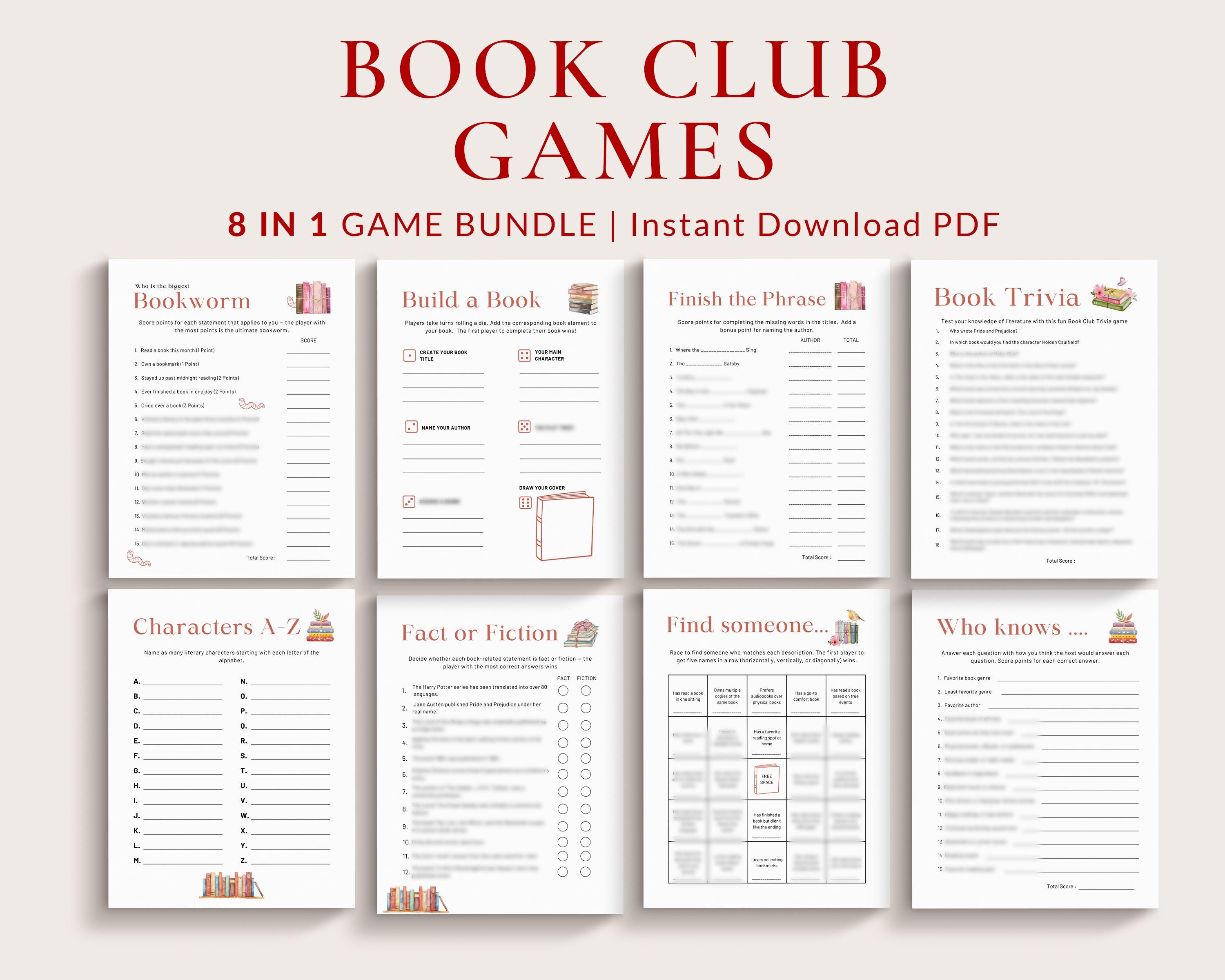 Book Club Games Bundle, Printable Icebreaker Activity (PDF) - Etsy