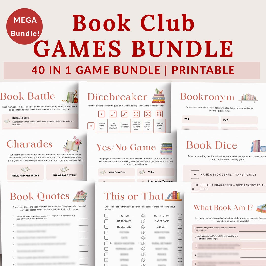 Book Club Game Bundle, Book Club Games Printable, Book Themed Games ...