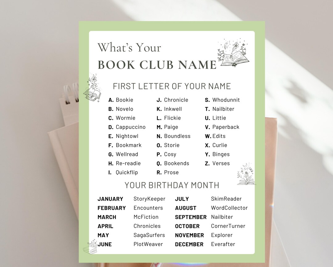Book Club Game, Book Club Name Game, Book Club Icebreakers, Book Club ...