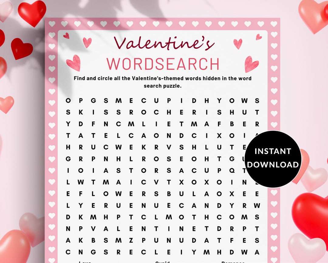 Valentines Word Search Printable for Kids, Valentine's Day Game ...