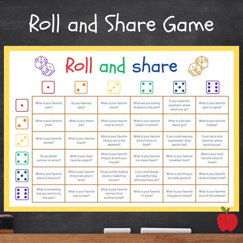 Back to School Roll and Share Game, Dicebreaker Game for Kids, Teacher ...