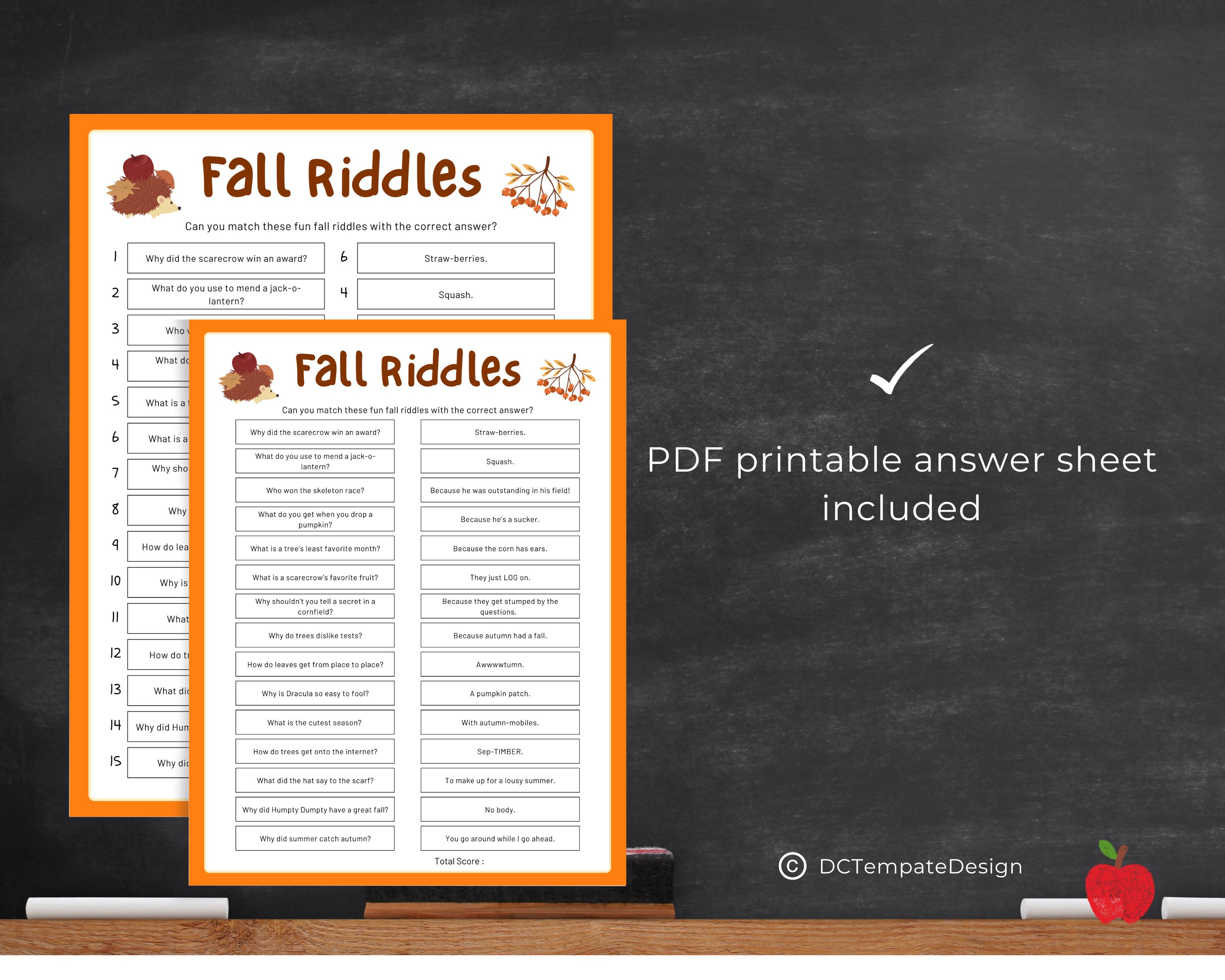Fall Party Game, Fall Jokes, Autumn Riddles for Kids, Fall Ladies Games ...