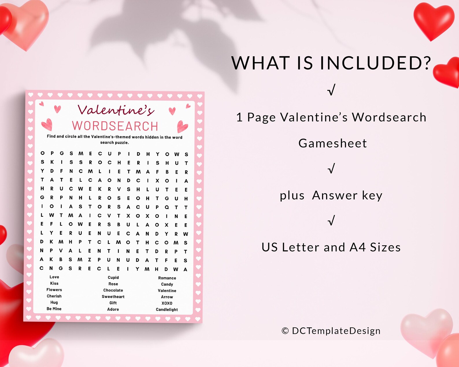 Valentines Day Word Search Game, Valentines Day Activity, Valentines ...