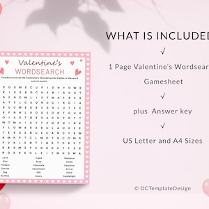 Valentines Day Word Search Game, Valentines Day Activity, Valentines ...