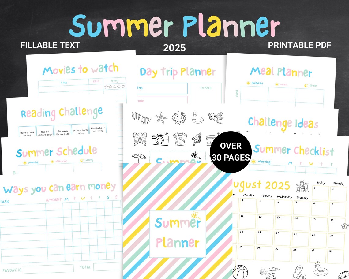Printable SUMMER 2025 Planner Bundle | Fillable Summer Calendar ...