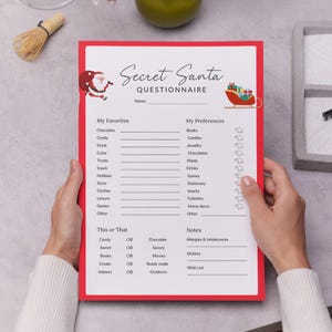 Secret Santa Questionnaire, Secret Santa Survey Form, Christmas All ...