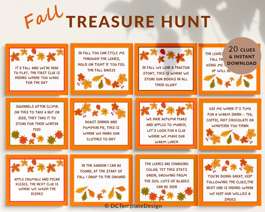 Fall Treasure Hunt for Kids Game, Treasure Hunt Clues for Kids ...