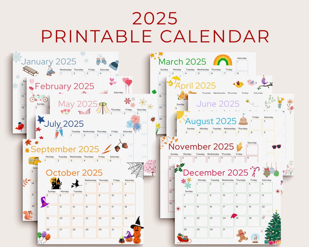 2025 Calendar Printable, Cute Kids Calendar 2025, Wall Calendar PDF ...