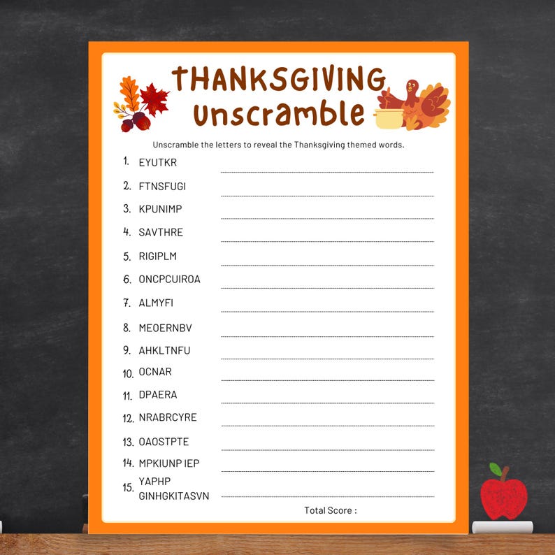 Thanksgiving Unscramble Game, Thanksgiving Family Game, Thanksgiving ...