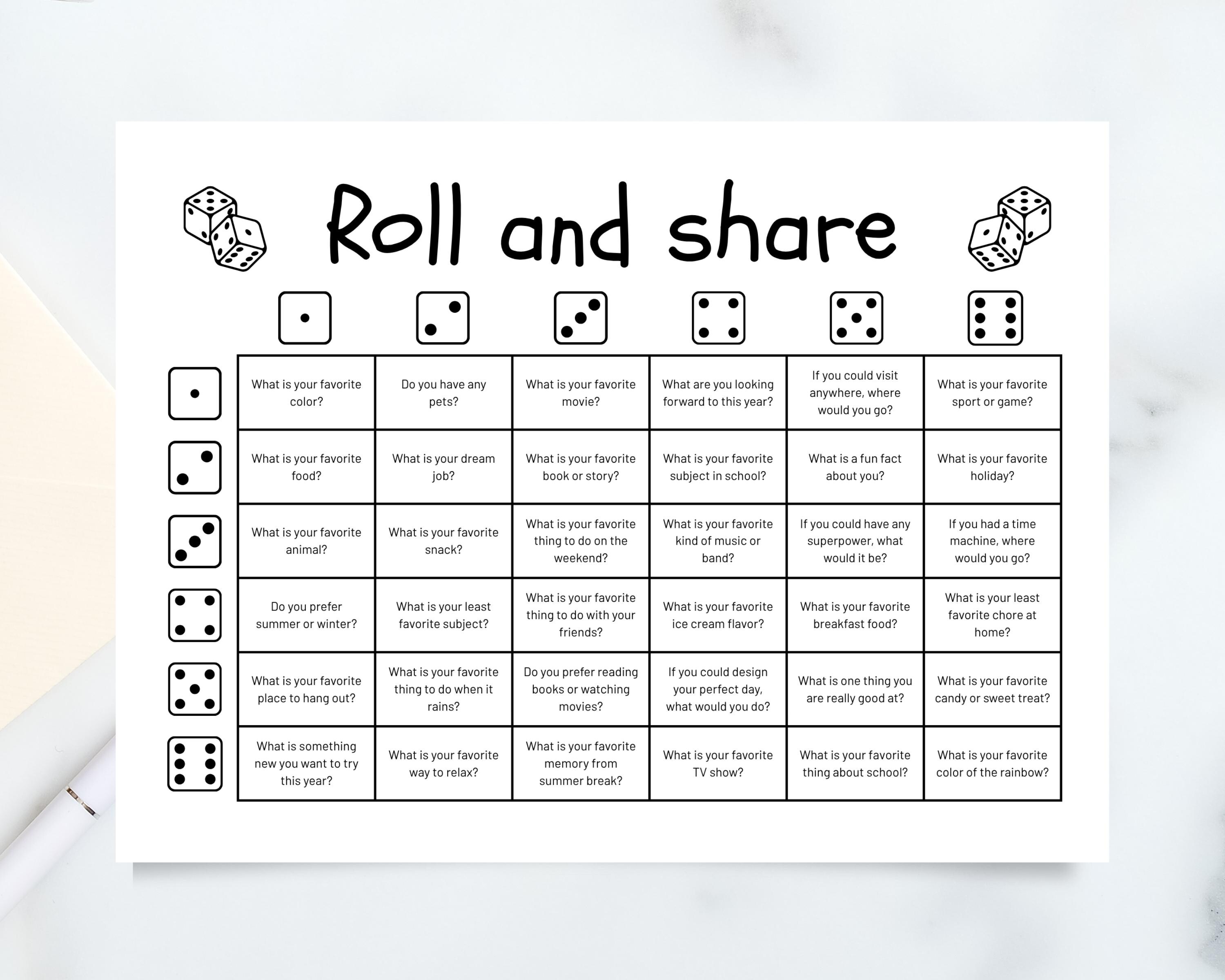 Dicebreaker Roll and Tell Game, Back to School Icebreaker Activity for ...