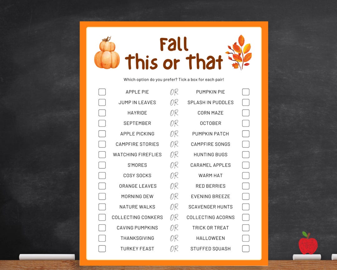 Fall This or That Game, Thanksgiving Icebreaker (PDF Printable) - Etsy