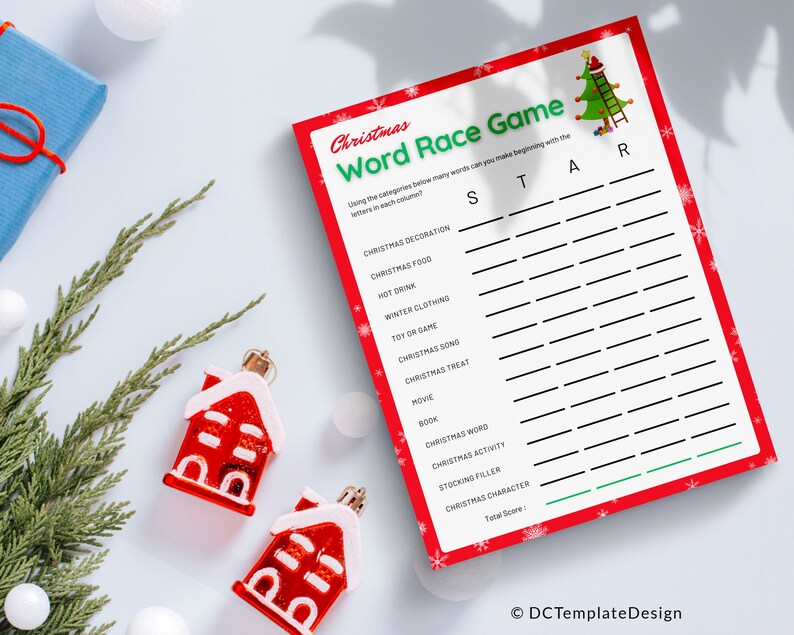 Word Race Christmas Game Scattergories Game Printable, Christmas Family ...