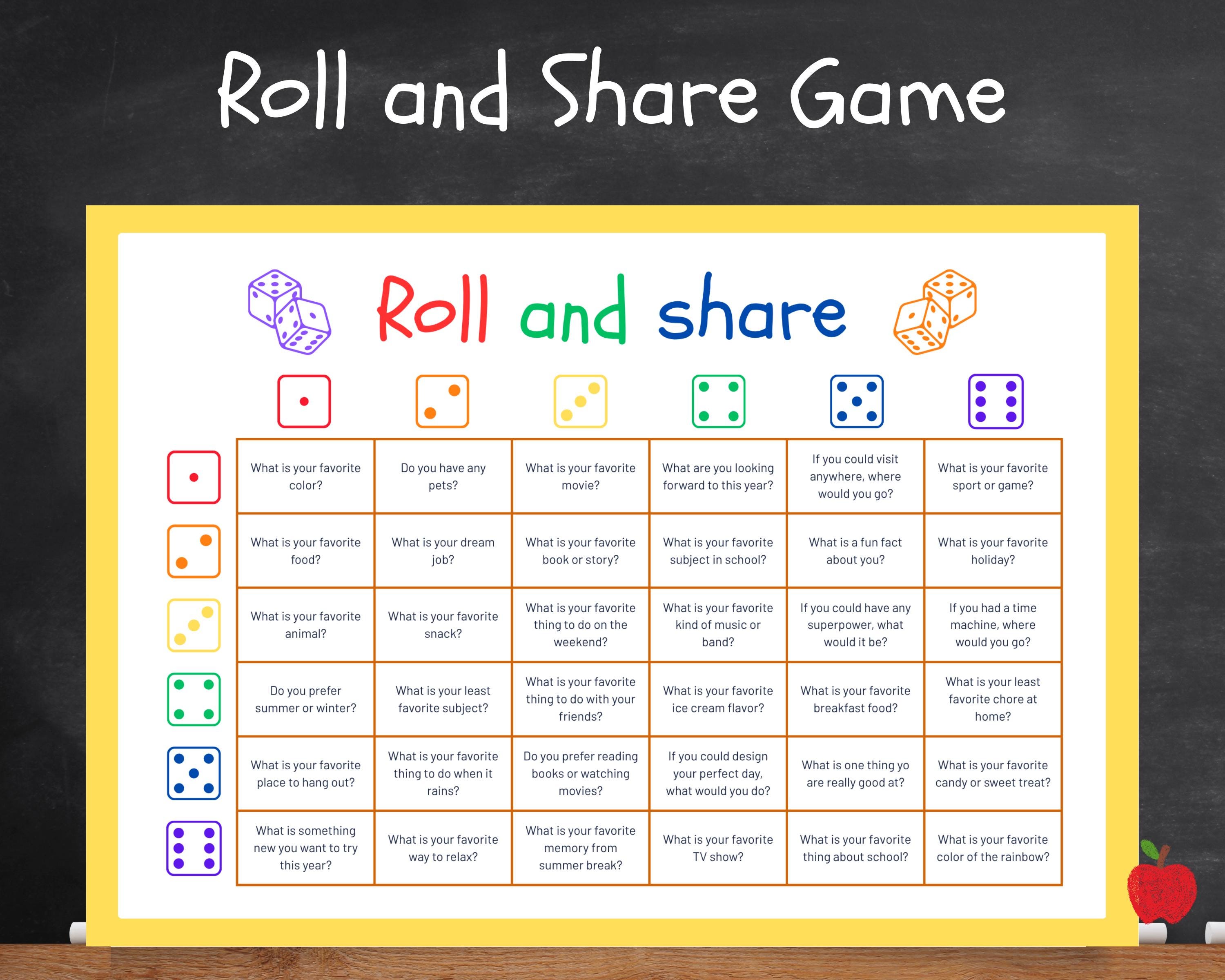 Back to School Roll and Share Game, Dicebreaker Game for Kids, Teacher ...