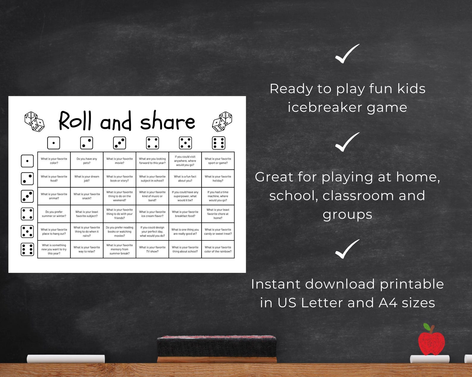 Dicebreaker Roll and Tell Game, Back to School Icebreaker Activity for ...