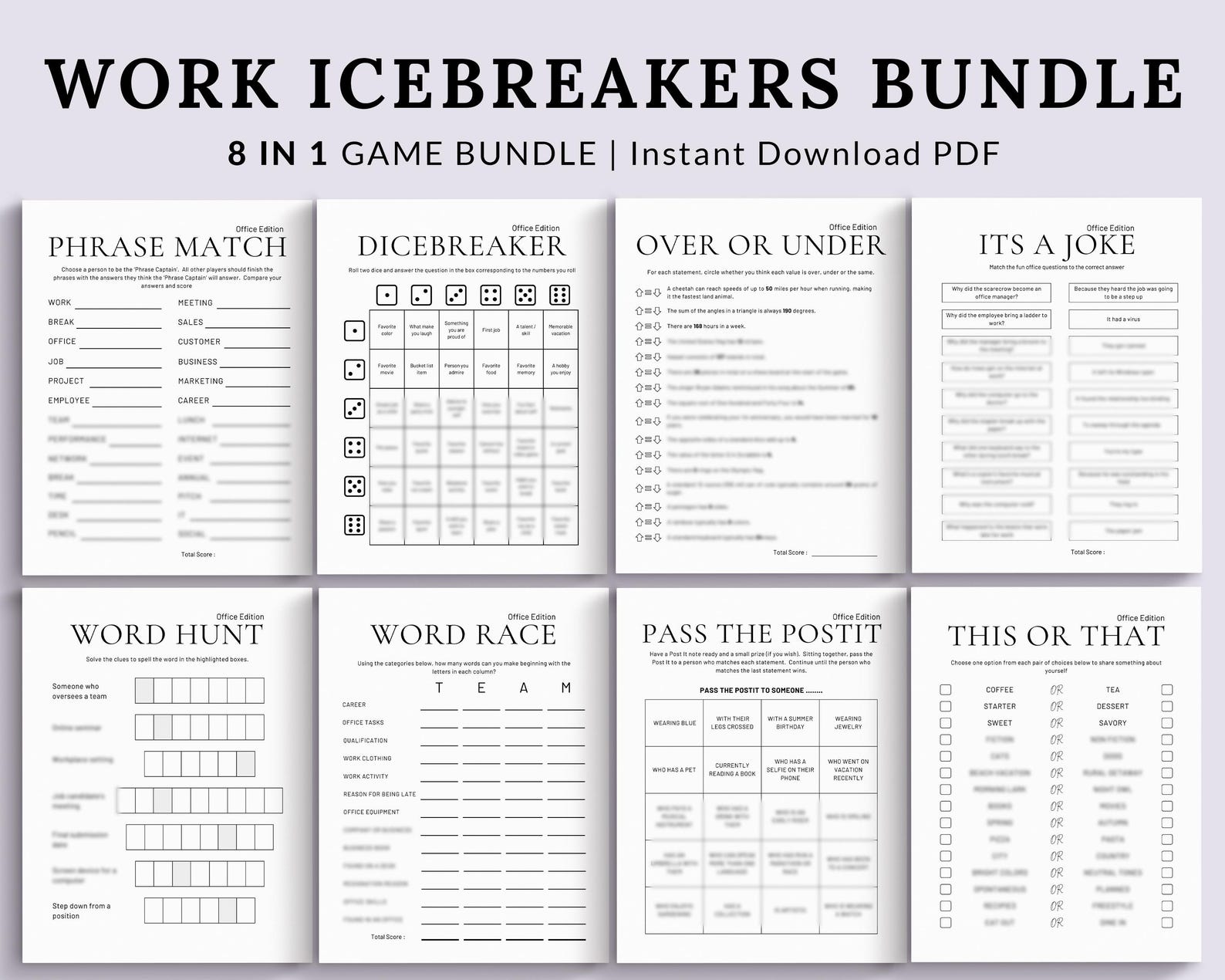 Work Icebreaker Games Bundle Printable Office Ice Breaker Games, Work ...
