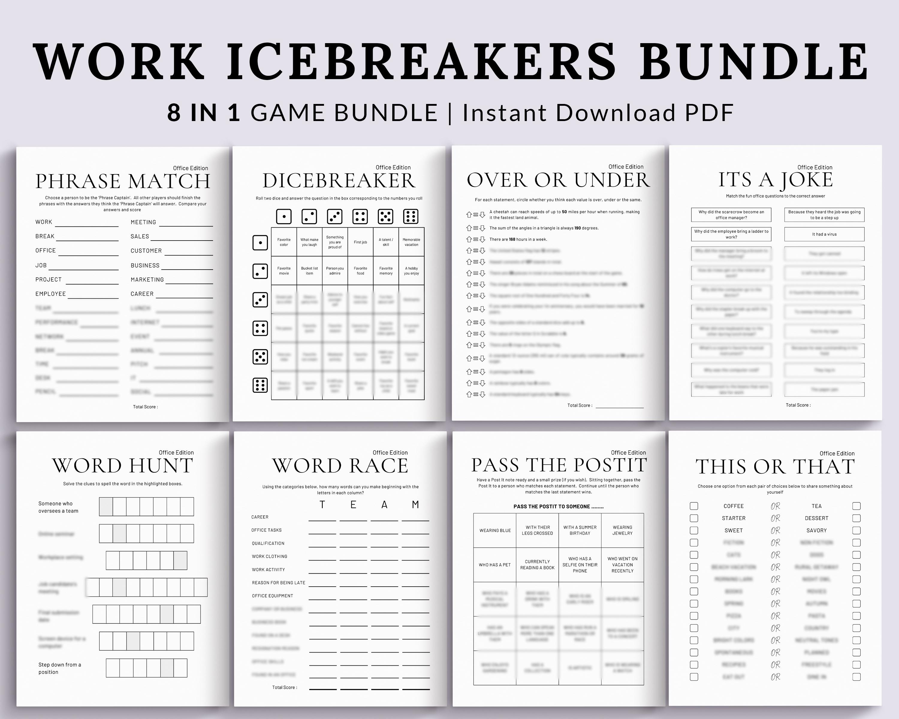 Work Icebreaker Games Bundle Printable Office Ice Breaker Games, Work ...